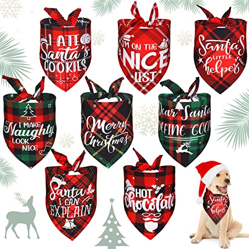 8 Pcs Christmas Dog Bandanas Christmas Classic Buffalo Plaid Pets Scarf Snowflakes Outfit Triangle Dog Drool Bib Dog Costume Accessory for Small Medium Large Dogs Cats Pets (Small)