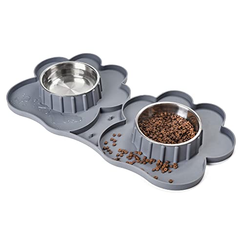 Dogvingpk Spill Proof Dog Food and Water Bowls Set with Suction Cup and Silicon Mat - Non Tipping Dog Dishes for Small and Medium Sized Dogs