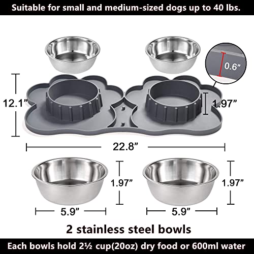 Dogvingpk Spill Proof Dog Food and Water Bowls Set with Suction Cup and Silicon Mat - Non Tipping Dog Dishes for Small and Medium Sized Dogs