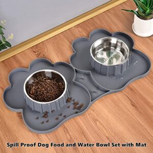 Dogvingpk Spill Proof Dog Food and Water Bowls Set with Suction Cup and Silicon Mat - Non Tipping Dog Dishes for Small and Medium Sized Dogs