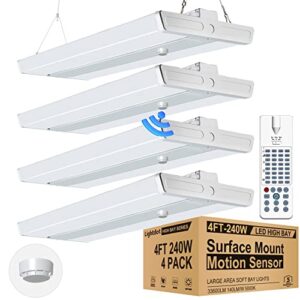 lightdot multifunction 4ft led high bay light, timer/motion distance adjustable commercial bay led shop lights, 240w (960w hps eqv), remote control energy saving upto 9000kw*4/5yrs(5hrs/day)-4pack