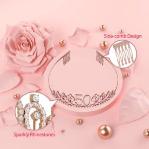 50th Birthday Decorations Women, Fusisi 50th Birthday Sash, Crown/Tiara, 50th Candles and Happy Birthday Cake Toppers - 50th Birthday Gifts for Women, Rose Gold