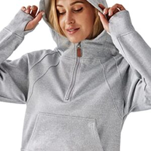 URBEST Women's Hoodies Fleece Lined Collar Pullover Half Zipper Sweatshirts Long Sleeve Crop Sweater Tops with Thumb Hole LIGHT GREY S