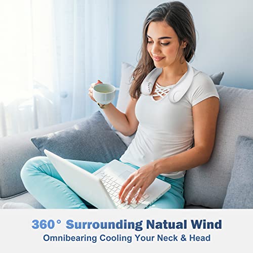 HealSmart Portable Rechargeable Neck Fan, Hands Free Bladeless Personal Fan with 3 Speeds, Features with Flexible Size, 360° Cooling, Ultra Quiet,White, 6-Inch