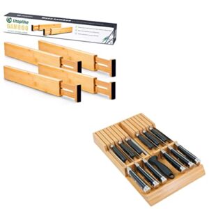 Utoplike 4 Pack Large Bamboo Kitchen Drawer Dividers and Bamboo Kitchen 12 Knife Drawer Organizer