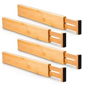 Utoplike 4 Pack Large Bamboo Kitchen Drawer Dividers and Bamboo Kitchen 12 Knife Drawer Organizer