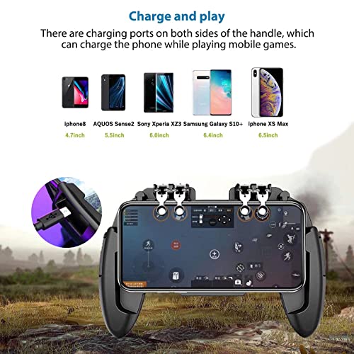 JRSHOME Mobile Game Controller with Cooling Fan/Phone Holder/Finger Sleeves for PUBG/Fortnite/Call of Duty, Mobile Triggers for 4.7”-6.5” iOS Android Phones