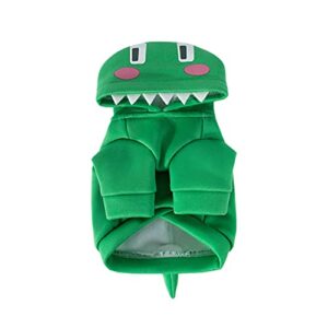 Petvins Small Dog & Cat Winter Clothes Green Dinosaur Pet Soft Hoodies Cute Cold Weather Costume for Kitten and Puppy