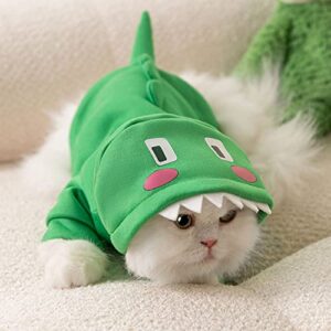 Petvins Small Dog & Cat Winter Clothes Green Dinosaur Pet Soft Hoodies Cute Cold Weather Costume for Kitten and Puppy