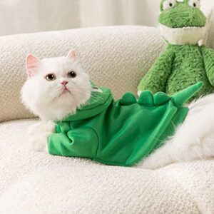 Petvins Small Dog & Cat Winter Clothes Green Dinosaur Pet Soft Hoodies Cute Cold Weather Costume for Kitten and Puppy