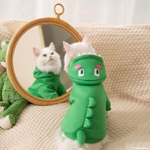 Petvins Small Dog & Cat Winter Clothes Green Dinosaur Pet Soft Hoodies Cute Cold Weather Costume for Kitten and Puppy