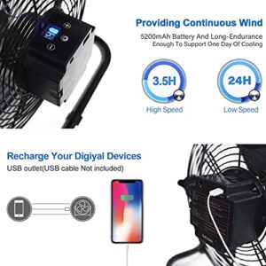 SEYAS Rechargeable Outdoor Floor Fan, 12'' Portable 5200mAh Battery Operated Fan, 30W Wall Charger 2 Port Power Adapter