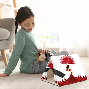 Y-DSIWX Guinea Pig House Bed, Rabbit Large Hideout, Small Animals Nest Hamster Cage Habitats Red Spanish Dancer with Fan