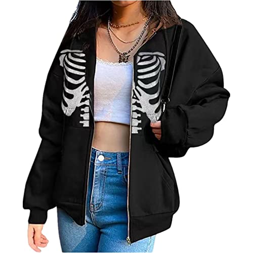 Lausiuoe Women Zip Up Hoodie Casual Long Sleeve Y2K Vintage Graphic Hoodies Sweatshirts Top E-Girl 90s Streetwear Jacket