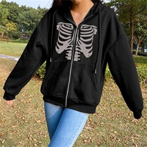 Lausiuoe Women Zip Up Hoodie Casual Long Sleeve Y2K Vintage Graphic Hoodies Sweatshirts Top E-Girl 90s Streetwear Jacket