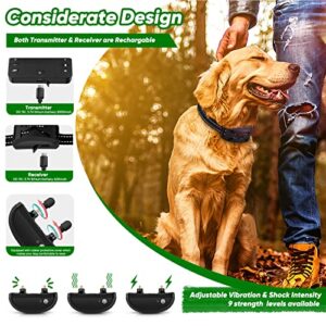 BHCEY Wireless Dog Fence,Electric Fence & Remote Training Collar,Adjustable Vibration & Shock,Wireless Boundary Contaiment,IP65 Waterproof Training Collar for All Dogs (for 2 Dogs)