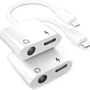 artmu 2 Pack Headphone Adapter for iPhone,[Apple MFi Certified] 2 in 1 Lightning to 3.5mm AUX Audio + Charger Splitter Compatible with iPhone 13/12/11/XS/XR/X 8 7-T017