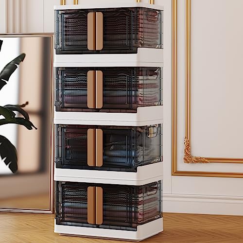 Storage Bins with Lids,Wheels-Large Plastic,4 Packs Folding Storage Box,34 Qt Stackable ,Grey Office Organization,White Dorm Room Essentials,Double Door File Cabinet