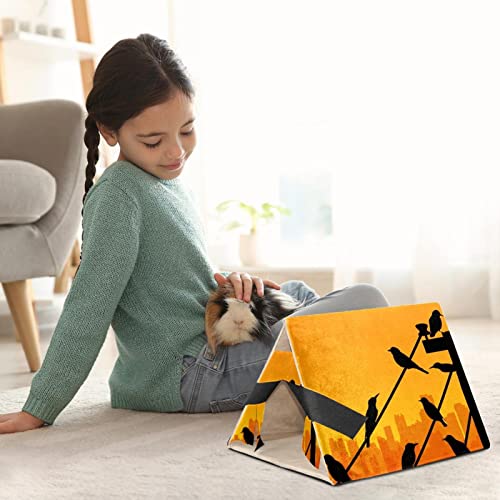 Y-DSIWX Guinea Pig House Bed, Rabbit Large Hideout, Small Animals Nest Hamster Cage Habitats Birds at Sunset Background