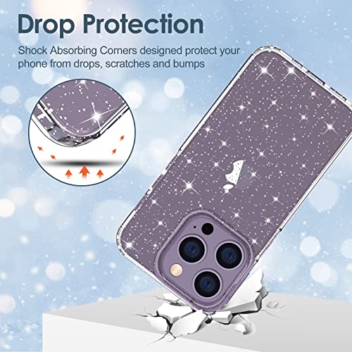 Hython Case for iPhone 14 Pro Max Case Glitter, Cute Sparkly Clear Glitter Shiny Bling Sparkle Cover, Anti-Scratch Hard PC Slim Fit Shockproof Protective Phone Cases for Women Girls, Clear Glitter