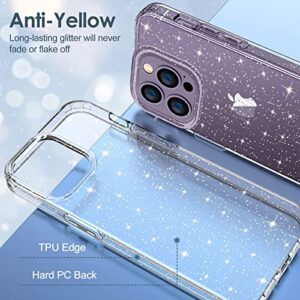 Hython Case for iPhone 14 Pro Max Case Glitter, Cute Sparkly Clear Glitter Shiny Bling Sparkle Cover, Anti-Scratch Hard PC Slim Fit Shockproof Protective Phone Cases for Women Girls, Clear Glitter