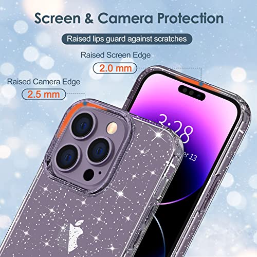 Hython Case for iPhone 14 Pro Max Case Glitter, Cute Sparkly Clear Glitter Shiny Bling Sparkle Cover, Anti-Scratch Hard PC Slim Fit Shockproof Protective Phone Cases for Women Girls, Clear Glitter