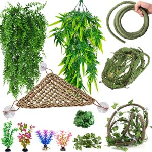 mechpia 12 pieces bearded dragon tank accessories, reptile hammock plants and vines terrarium branch plants habitat decoration for lizard gecko snake hermit crab