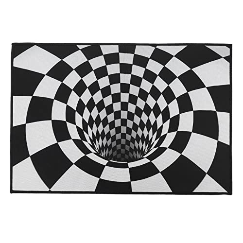 NUOBESTY Checkered Rug 3D Optical Illusion Doormat, Round Stereo Floor Mat, Anti- Slip Checkered Area Rug for Living Dining Room Carpet Home Decor Gift 40x60 Cm Optical Illusion Rug