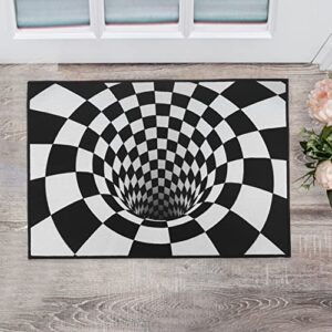 NUOBESTY Checkered Rug 3D Optical Illusion Doormat, Round Stereo Floor Mat, Anti- Slip Checkered Area Rug for Living Dining Room Carpet Home Decor Gift 40x60 Cm Optical Illusion Rug