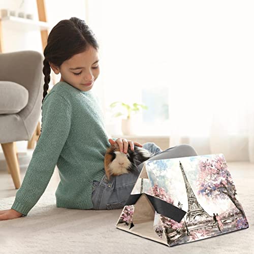 Y-DSIWX Guinea Pig Hideout Cozy Hamster House Cave for Bunny Chinchilla Hedgehog Small Animal Romantic Paris Pink Floral