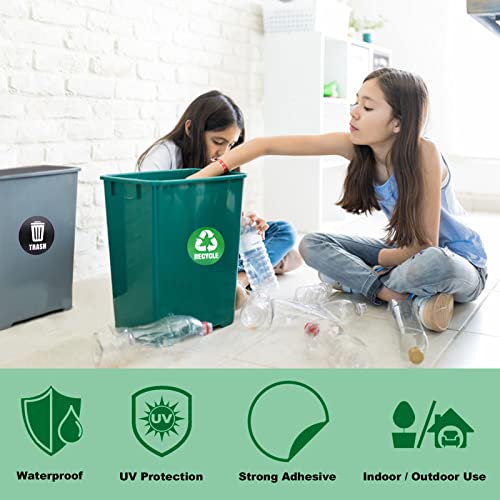 Recycle Sticker for Trash Can 10 Pack Recycle and Trash Logo Symbol Self Adhesive Trash Sign Decals Waterproof PVC Garbage Can Labels (Green, Black, 5X 5 Inches Round)