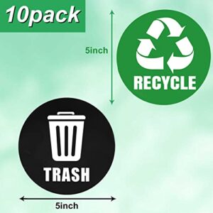 Recycle Sticker for Trash Can 10 Pack Recycle and Trash Logo Symbol Self Adhesive Trash Sign Decals Waterproof PVC Garbage Can Labels (Green, Black, 5X 5 Inches Round)