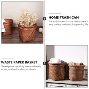 Zerodeko Straw Woven Wastebasket, Small Trash Can Decorative Sundries Storage Basket Wicker Garbage Bin Round Organizer Holder for Bathroom, Kitchen, Bedroom, Home, Office (L SIze)