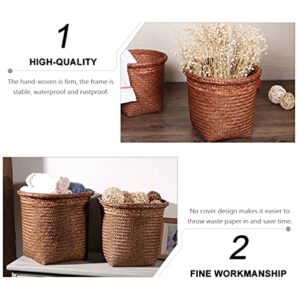 Zerodeko Straw Woven Wastebasket, Small Trash Can Decorative Sundries Storage Basket Wicker Garbage Bin Round Organizer Holder for Bathroom, Kitchen, Bedroom, Home, Office (L SIze)