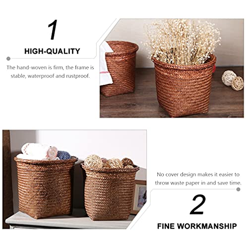 Zerodeko Straw Woven Wastebasket, Small Trash Can Decorative Sundries Storage Basket Wicker Garbage Bin Round Organizer Holder for Bathroom, Kitchen, Bedroom, Home, Office (L SIze)