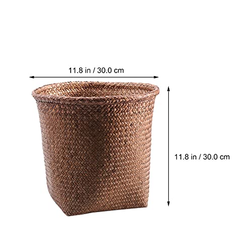 Zerodeko Straw Woven Wastebasket, Small Trash Can Decorative Sundries Storage Basket Wicker Garbage Bin Round Organizer Holder for Bathroom, Kitchen, Bedroom, Home, Office (L SIze)