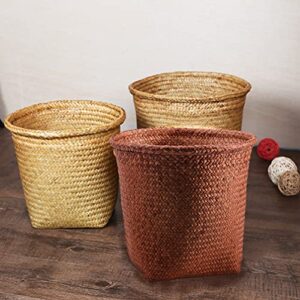 Zerodeko Straw Woven Wastebasket, Small Trash Can Decorative Sundries Storage Basket Wicker Garbage Bin Round Organizer Holder for Bathroom, Kitchen, Bedroom, Home, Office (L SIze)