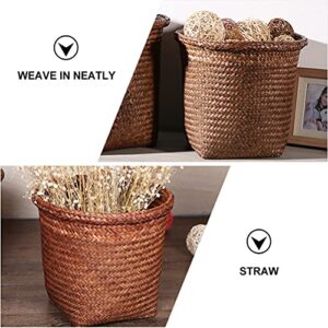 Zerodeko Straw Woven Wastebasket, Small Trash Can Decorative Sundries Storage Basket Wicker Garbage Bin Round Organizer Holder for Bathroom, Kitchen, Bedroom, Home, Office (M Size)