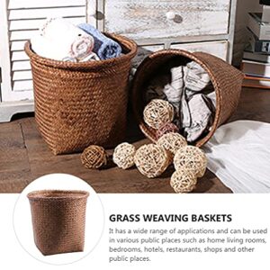 Zerodeko Straw Woven Wastebasket, Small Trash Can Decorative Sundries Storage Basket Wicker Garbage Bin Round Organizer Holder for Bathroom, Kitchen, Bedroom, Home, Office (M Size)