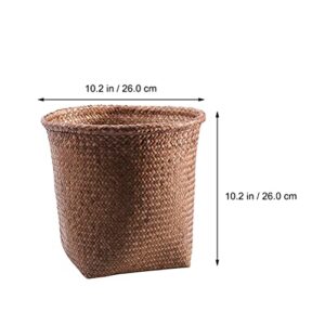 Zerodeko Straw Woven Wastebasket, Small Trash Can Decorative Sundries Storage Basket Wicker Garbage Bin Round Organizer Holder for Bathroom, Kitchen, Bedroom, Home, Office (M Size)