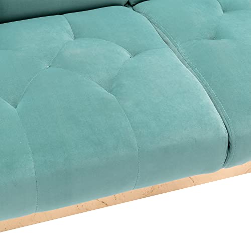 HomSof Blue Loveseat Sleeper Bed, Small Couch for Bedroom, 2 Seater Mid Century Modern Velvet Sofa with Metal Legs, Two Size