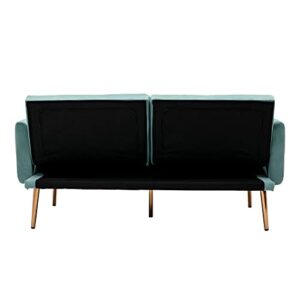 HomSof Blue Loveseat Sleeper Bed, Small Couch for Bedroom, 2 Seater Mid Century Modern Velvet Sofa with Metal Legs, Two Size