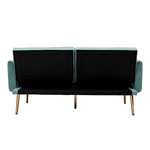 HomSof Blue Loveseat Sleeper Bed, Small Couch for Bedroom, 2 Seater Mid Century Modern Velvet Sofa with Metal Legs, Two Size