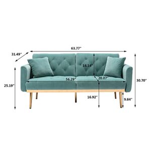 HomSof Blue Loveseat Sleeper Bed, Small Couch for Bedroom, 2 Seater Mid Century Modern Velvet Sofa with Metal Legs, Two Size