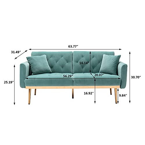 HomSof Blue Loveseat Sleeper Bed, Small Couch for Bedroom, 2 Seater Mid Century Modern Velvet Sofa with Metal Legs, Two Size