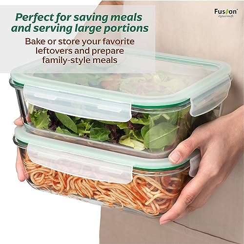 Fusion Gourmet 9 cup - 72oz X-Large Glass Food Storage Containers with Lids - Medium and Small Baking Containers, Leakproof, Airtight