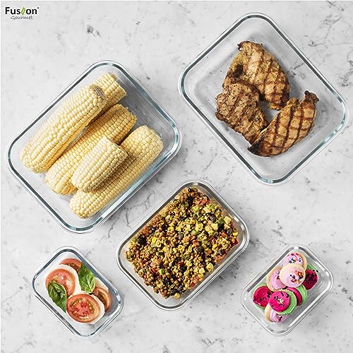 Fusion Gourmet 9 cup - 72oz X-Large Glass Food Storage Containers with Lids - Medium and Small Baking Containers, Leakproof, Airtight