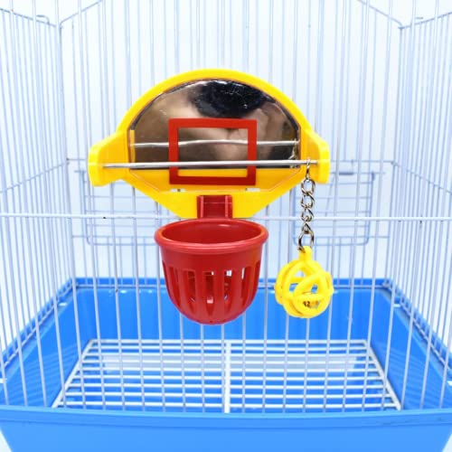 Bird Basketball Toy with Mirror, Bird Hanging Training Toys for Cage, Parrot Chew Ball Foraging Toys, Bird Interactive Intelligence Toy for Budgies Parakeets Cockatiels Conure, Easy to Install