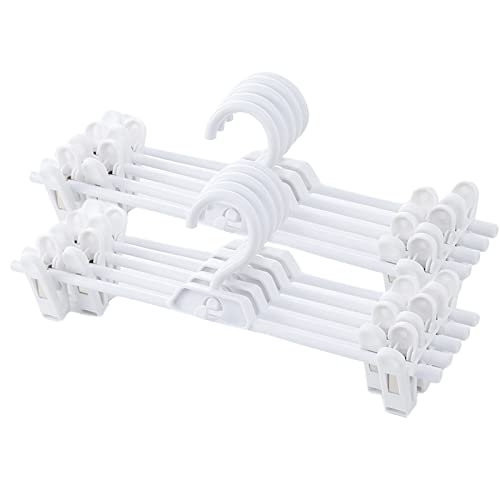 Pants Hangers, 10pcs Adjustable Clothes Hangers with Clips, Portable Drying Rack Travel Plastic Non-Slip Clothes Drying Hanger for Kids Or Adults Garments (White)