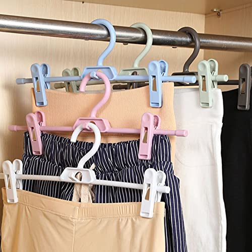 Pants Hangers, 10pcs Adjustable Clothes Hangers with Clips, Portable Drying Rack Travel Plastic Non-Slip Clothes Drying Hanger for Kids Or Adults Garments (White)